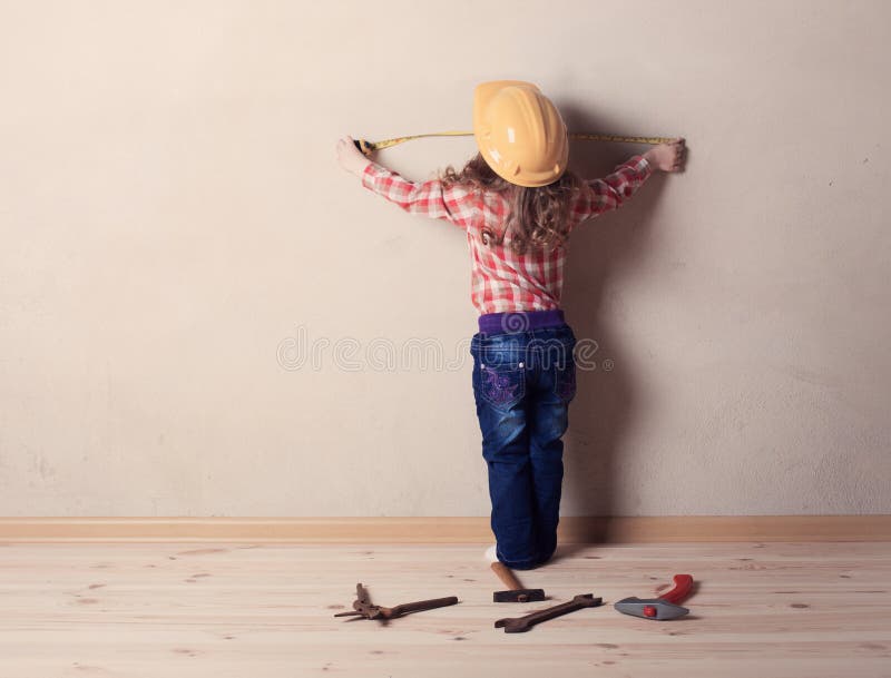 Little Girl Plays in the Builder Stock Photo - Image of happy, plays ...