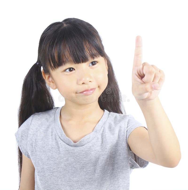 Little Girl Pointing Up with Her Finger Stock Photo - Image of choice ...