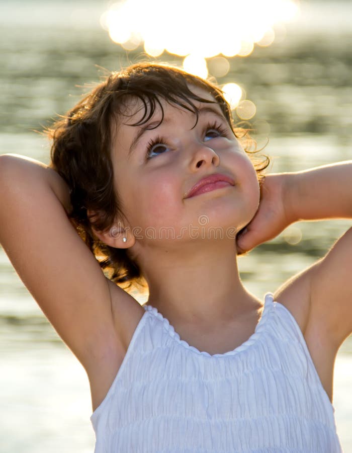 Little girl portrait stock photo. Image of people, coast - 32358358