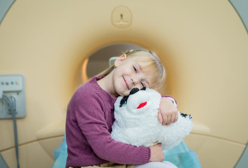 The Little Girl Posing at Camera before MRI Brain Examination Stock ...