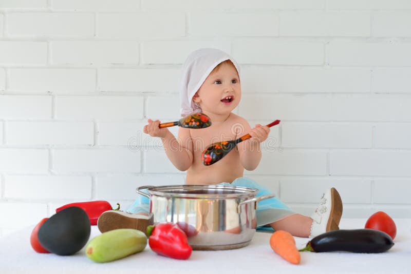 Little Girl in a Pot Cooking Dinner Stock Photo - Image of small ...