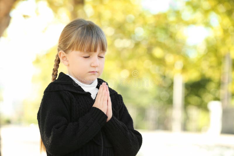 Little Girl Praying Outdoors Stock Photo - Image of christian, bless ...