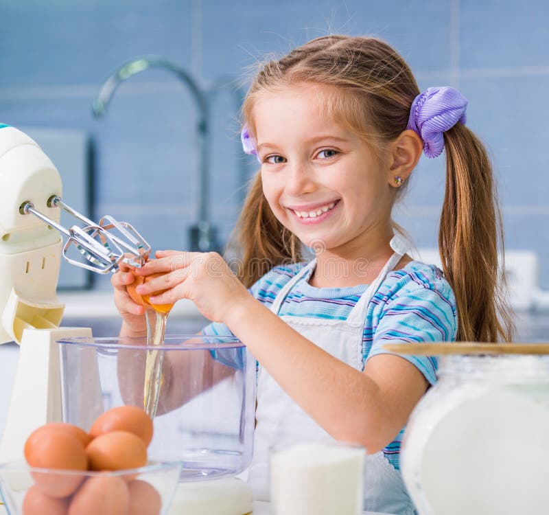 Little Girl is Preparing an Apple Pie Stock Photo - Image of childhood ...