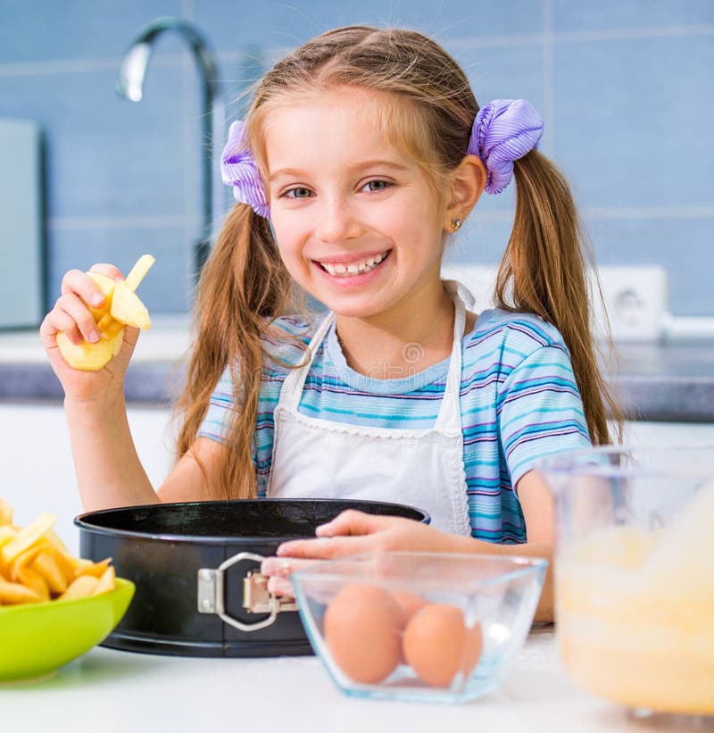 Little Girl is Preparing an Apple Pie Stock Image - Image of happiness ...