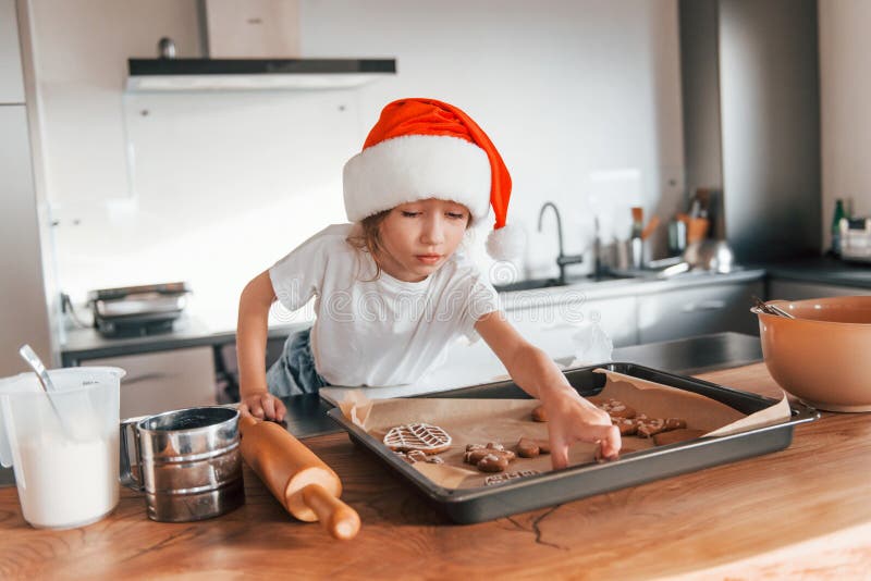 Little Girl Preparing Christmas Cookies on the Kitchen Stock Image - Image of girl, domestic ...
