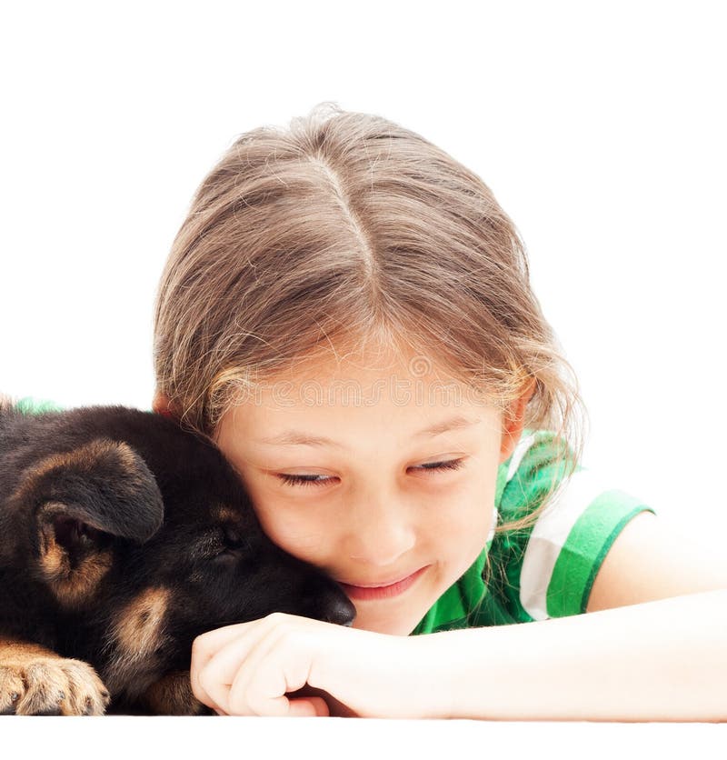 Little girl and puppy stock image. Image of canine, togetherness - 43429511