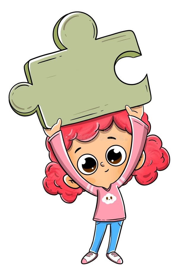 Girl solving puzzle stock vector. Illustration of child - 39303573