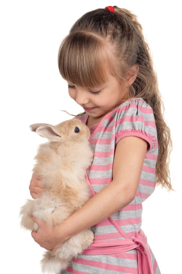 Girl with rabbit stock image. Image of casual, face, pupil - 26413523