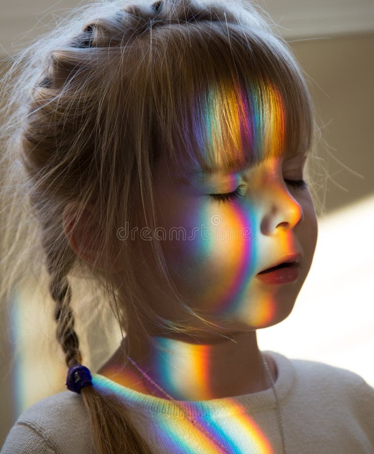 Little girl with rainbow . stock image. Image of child - 36831099