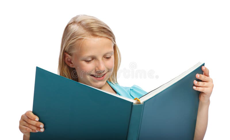 Little Girl Reading a Big Book Stock Photo - Image of looking ...