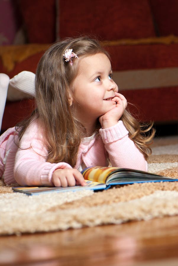 Little girl reading book stock image. Image of beautiful - 17152313