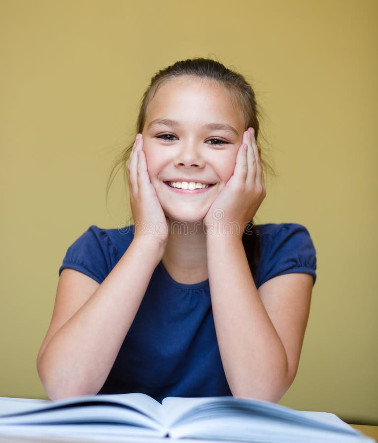Little Girl is Reading a Book Stock Photo - Image of closeup, close ...