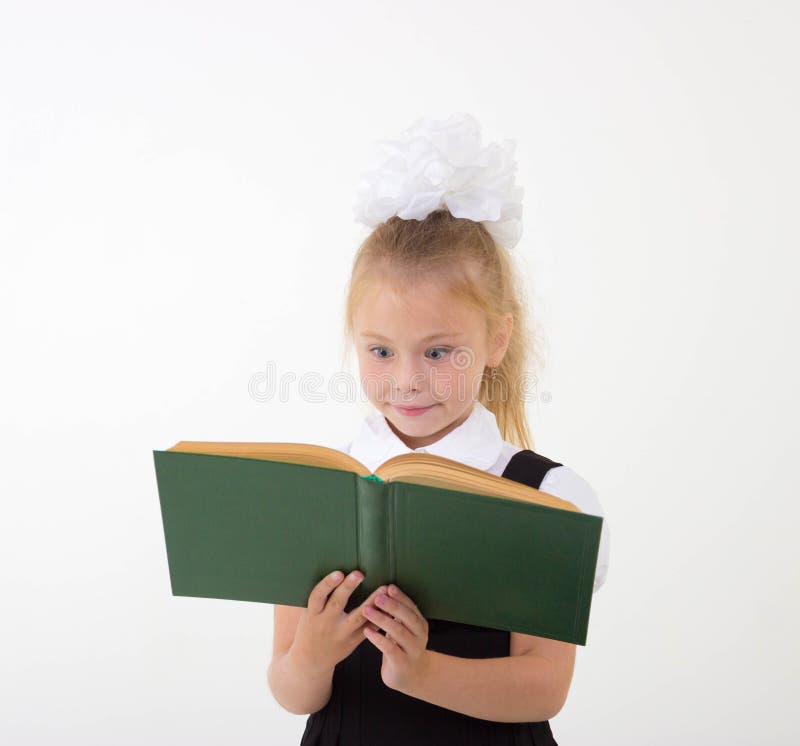 Little Girl Reading Book, Preparing for School Stock Image - Image of ...