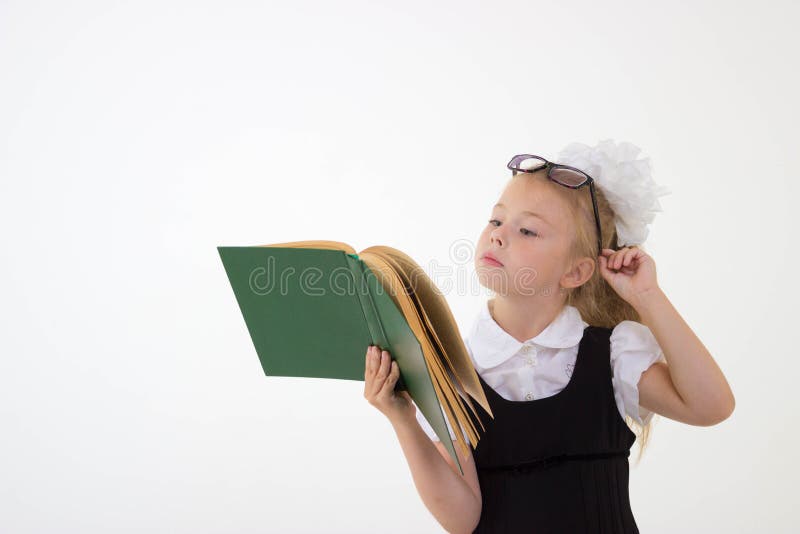 Little Girl Reading Book, Preparing for School Stock Photo - Image of ...