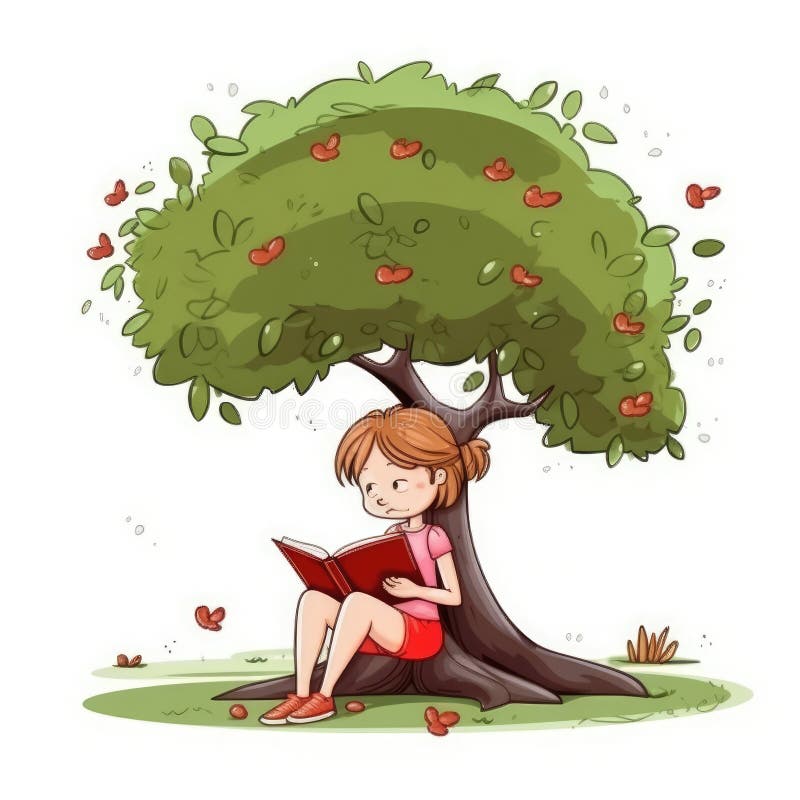 Cartoon Girl Read Under Tree Stock Illustrations – 103 Cartoon Girl ...
