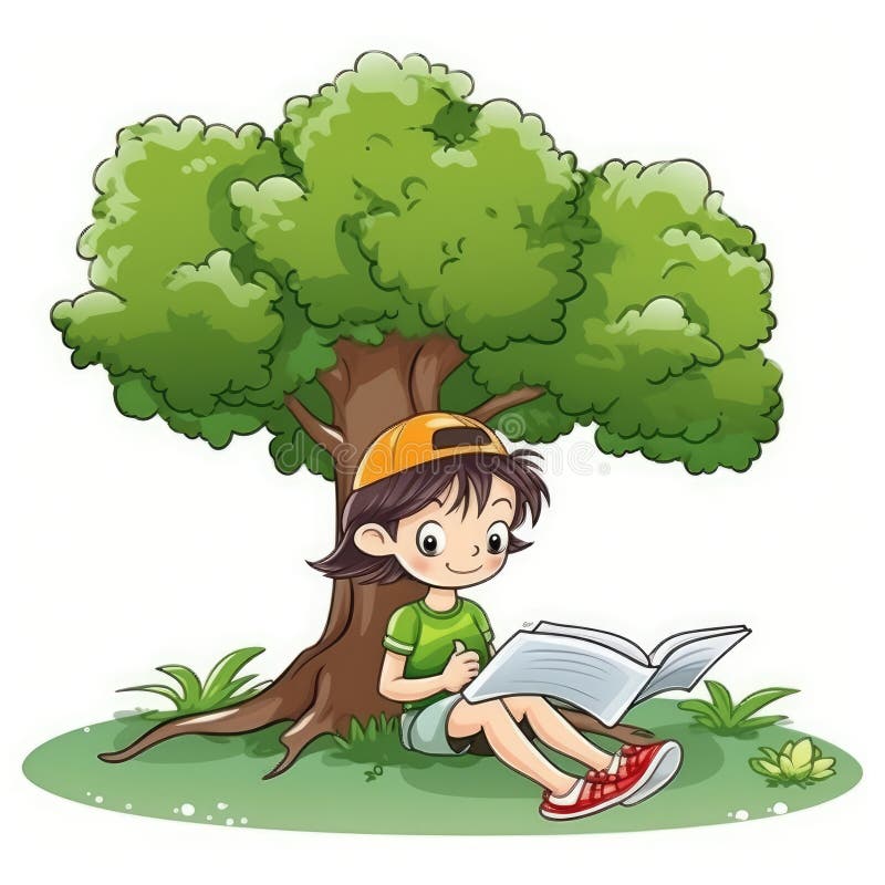 Boy Reading Book Under Tree Stock Illustrations – 130 Boy Reading Book ...