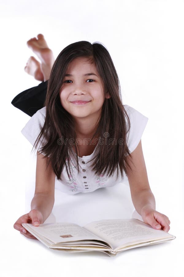 Little Girl Reading or Studying Stock Image - Image of isolated, girl ...