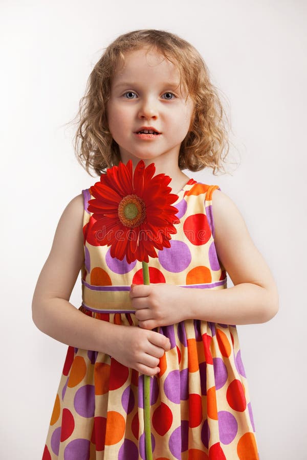 Little Girl with a Red Flower Stock Image - Image of cissy, delight ...