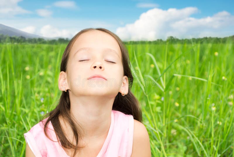 Little girl resting stock image. Image of little, field - 35671065