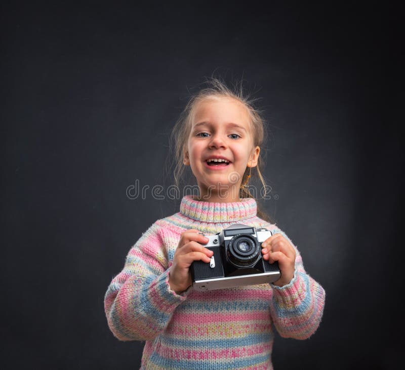 Little Girl with Retro Camera Stock Photo - Image of concept, little ...