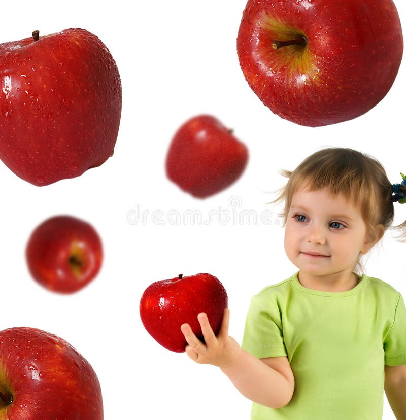 Little Girl with Ripe Apple Stock Image - Image of femine, expression ...