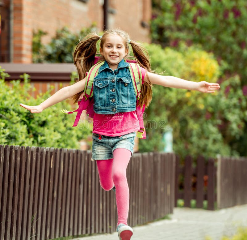 Little Girl Run from School Stock Image - Image of happy, nature: 55110091