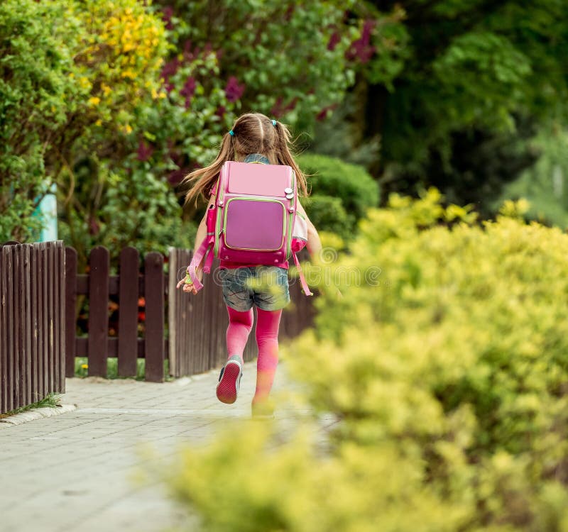 Little girl run to school stock photo. Image of female - 73900826