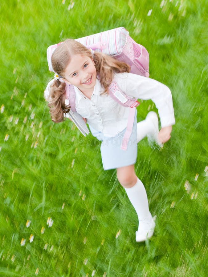 Little Girl Rushing To School Stock Image - Image of school, little ...