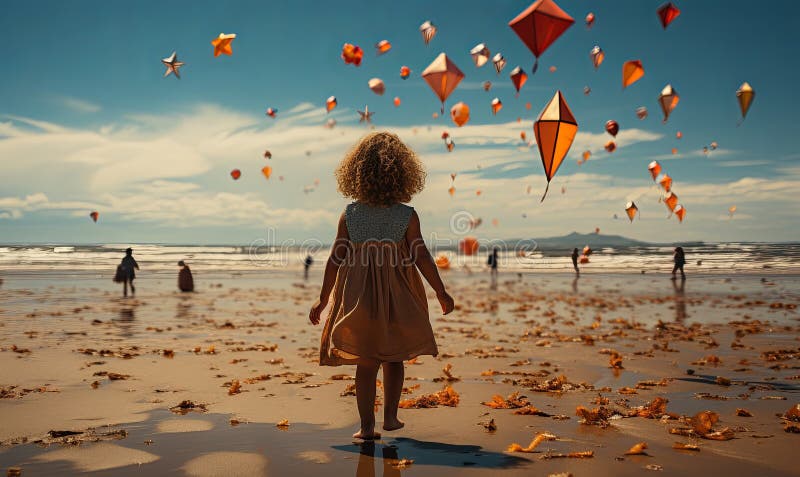 Little Girl on Sandy Beach stock photo. Image of innocence - 314136478