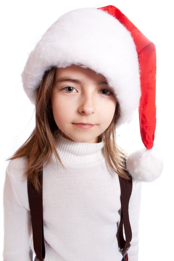Little Girl with Santa S Hat and Gift Holding Stock Photo - Image of ...