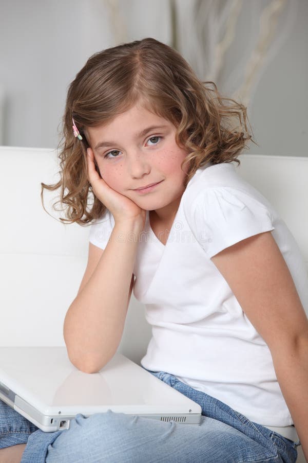 Little Girl Sat with Laptop Stock Photo - Image of hate, school: 25357672