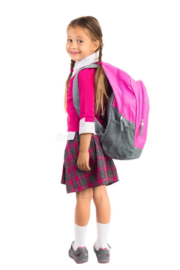 Little Girl Backpack Looking Over Shoulder Stock Photos - Free ...