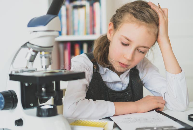 Little Girl in Science Class. Stock Photo - Image of biology, childhood ...