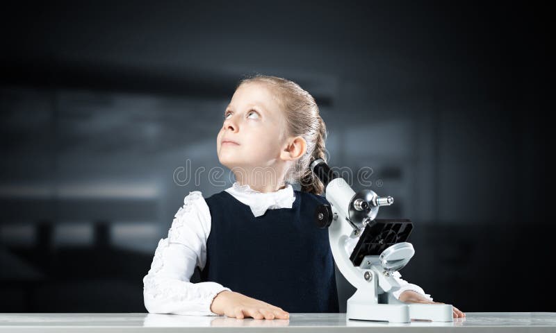 Little Girl Scientist with Microscope Stock Photo - Image of caucasian ...