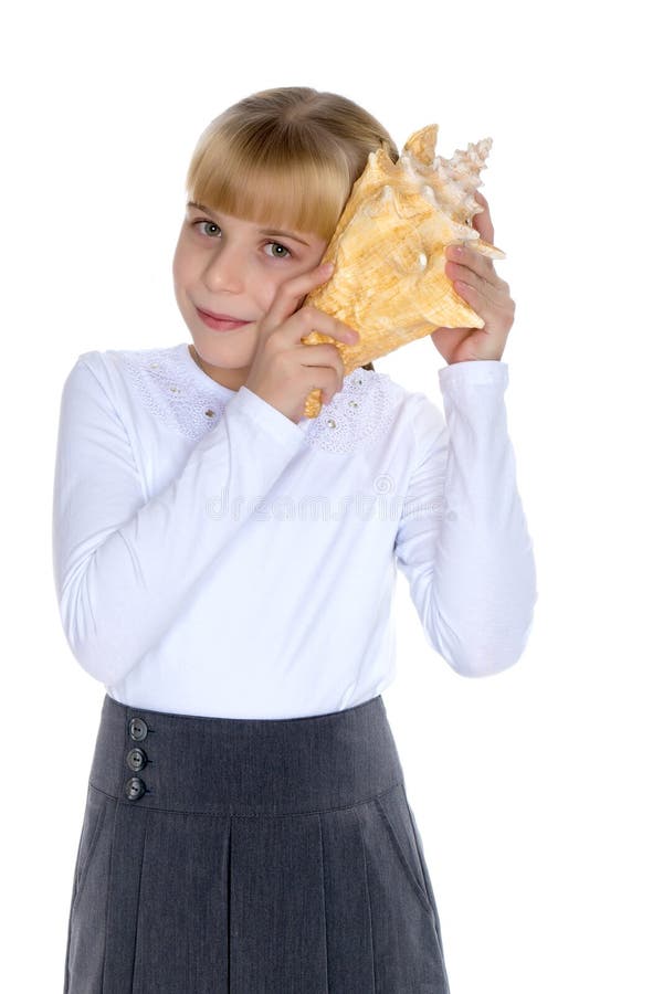 Little Girl in with a Seashell Stock Photo - Image of healthy, girl ... Little Girl in with a Seashell Stock Photo - Image of healthy, girl ...