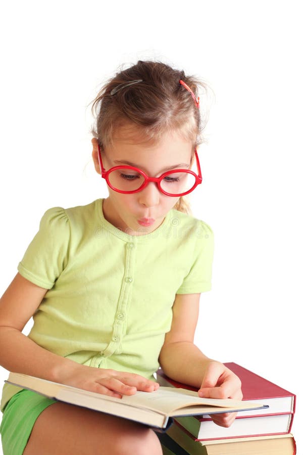 Little Girl Seat, Hold, Read Book Stock Image - Image of circle, face ...