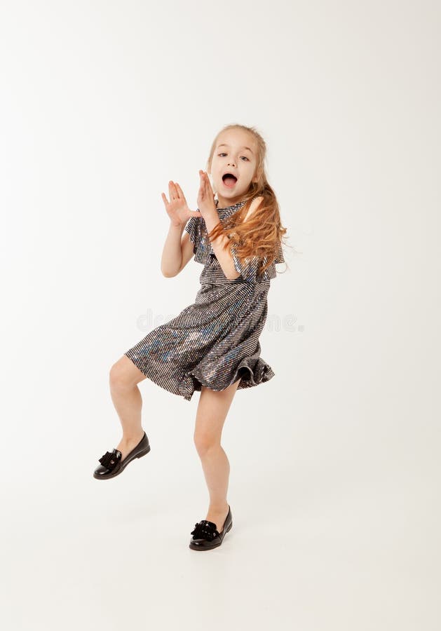 Little Girl in Sequin Dress is Dancing Stock Image - Image of small ...