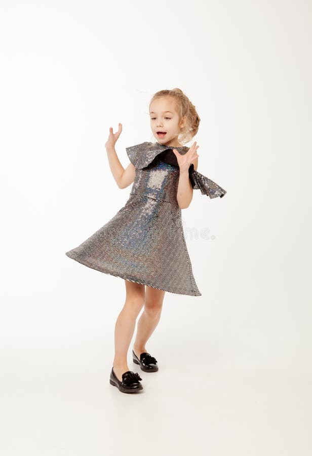 Girl in Sequin Dress is Dancing Stock Image - Image of white, cute ...