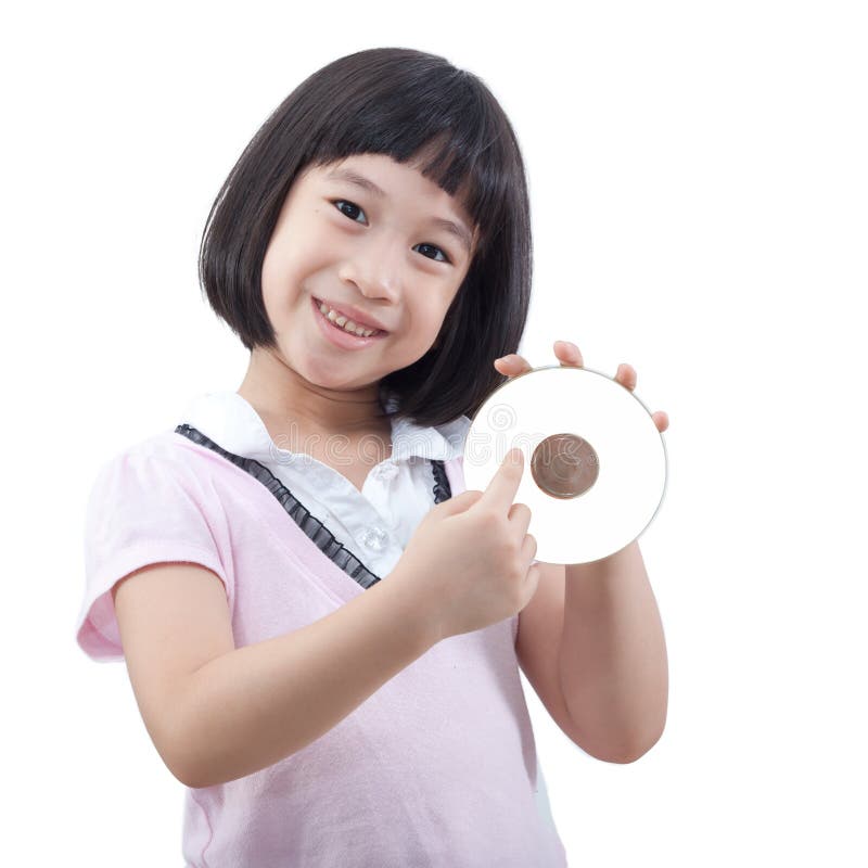 Little girl showing CD stock image. Image of looking - 25893505