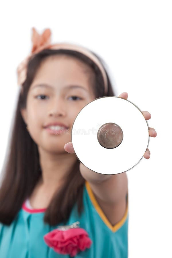 Little girl showing CD stock image. Image of disk, school - 25893573