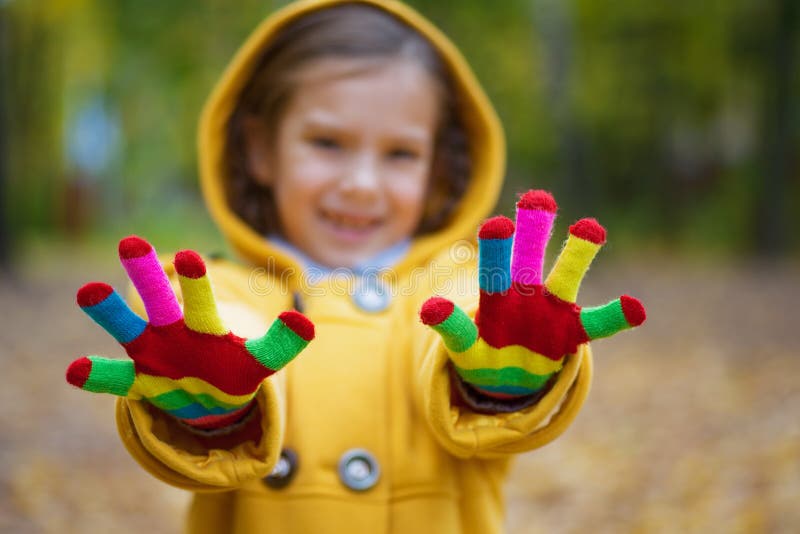 Little Girl Shows Colored Woolen Stock Photo - Image of fingers ...