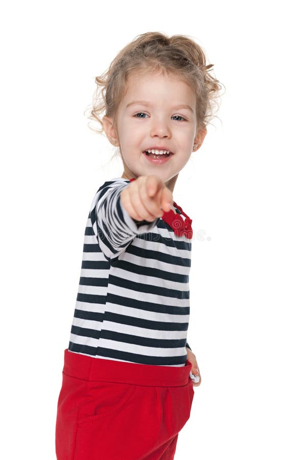 Little Girl Shows Her Finger Forward Stock Image - Image of emotion ...