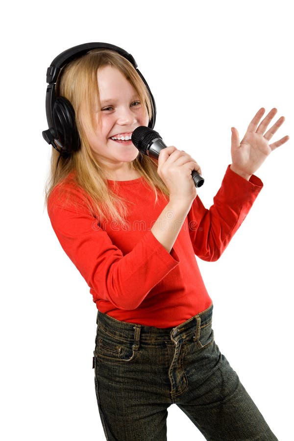 Little Girl Singing in Microphone Stock Image - Image of people, open ...