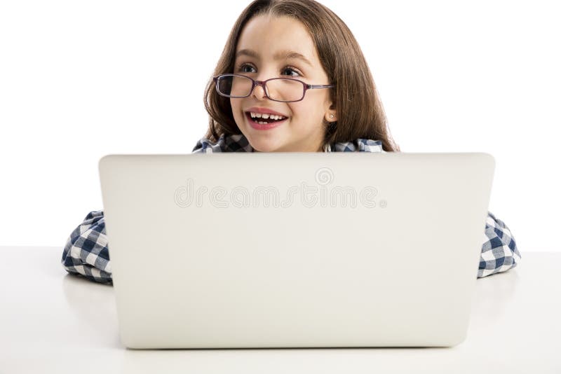 Little Girl Working with a Laptop Stock Image - Image of child, smile ...