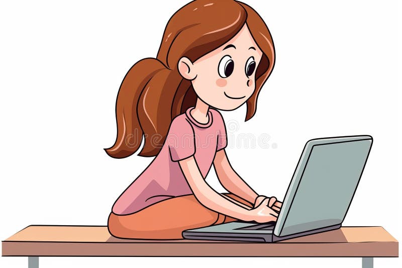 Girl Typing Clipart
