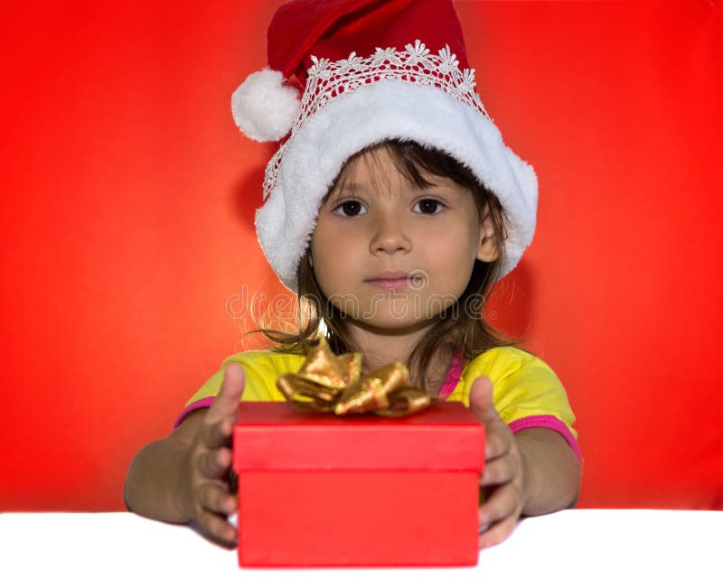 Little Girl Sitting Next To Gift Box Stock Photo - Image of preschooler ...