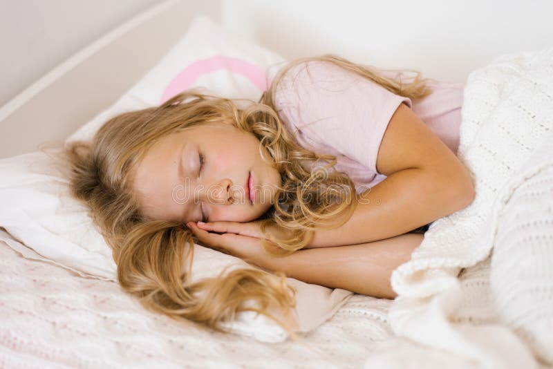 Little Girl Sleep in the Bed Close-up Stock Photo - Image of bedtime ...