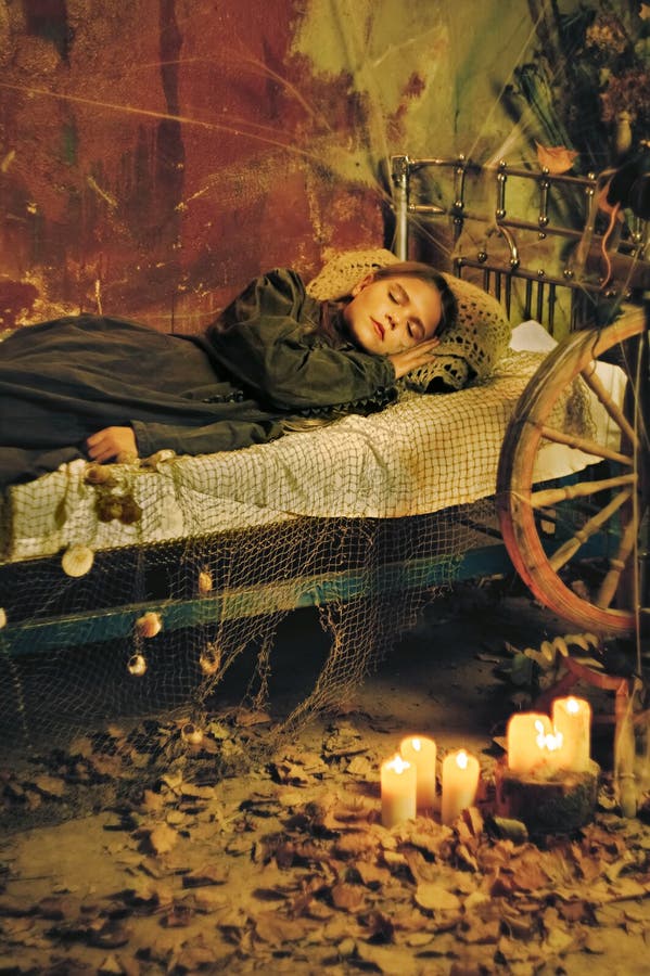 Little Girl Sleep in Bed. Retro Style. Stock Photo - Image of child ...