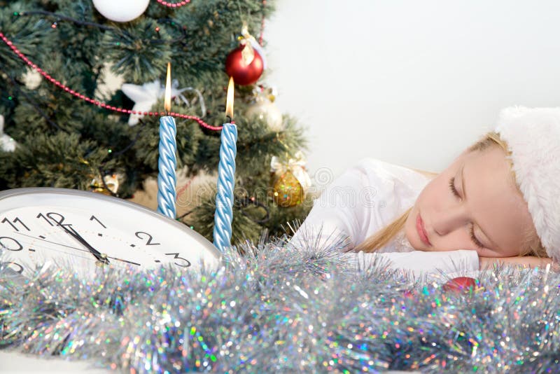 Little Girl Sleeping in Christmas Stock Image - Image of adorable, face ...