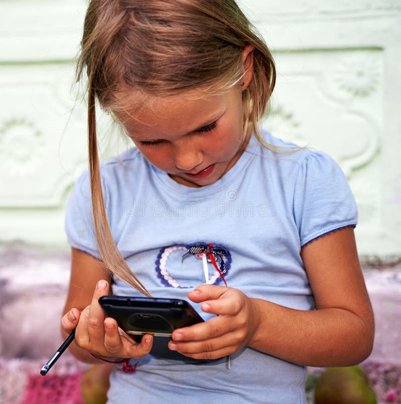 Little Girl with Smartphone Stock Image - Image of happiness, childhood ...